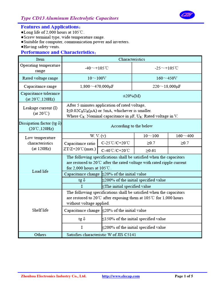 Elecap (Lug Terminals) CD13 Series | PDF | Capacitor | Manufactured Goods