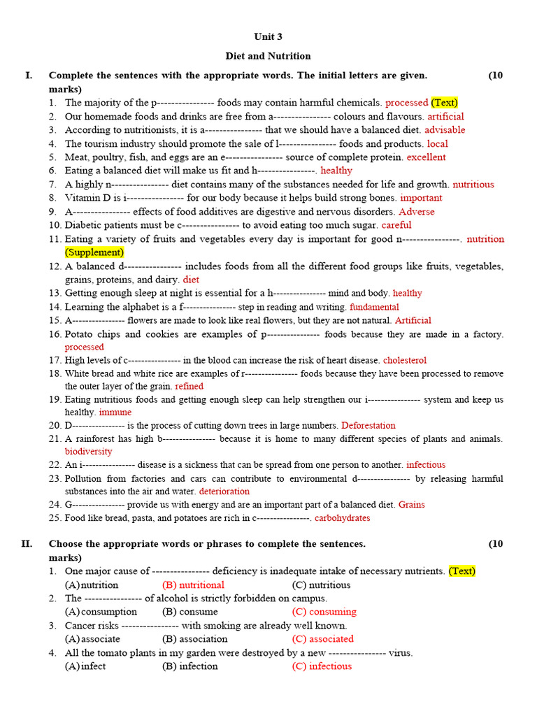 Unit 3 | PDF | Foods | Healthy Diet
