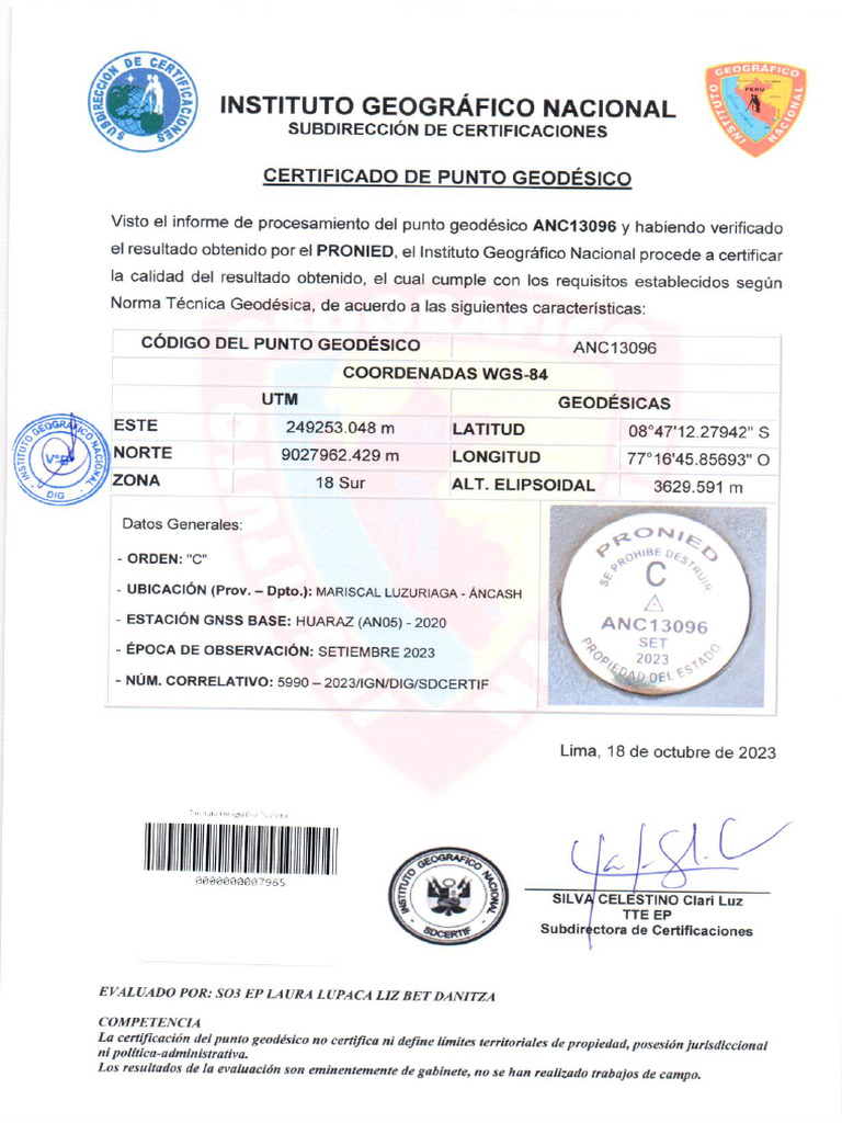 2.0 Certificado de Puntos Geodesicos IGN | PDF