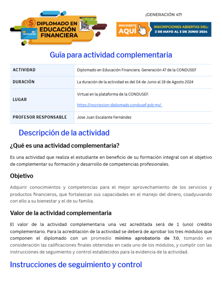 Guía Actividad Complementario DEF-CONDUSEF 47 | PDF | Educación financiera