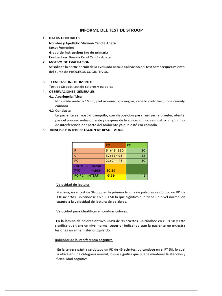 Informe Test Stroop: Resultados y Análisis | PDF | Ciencias del ...