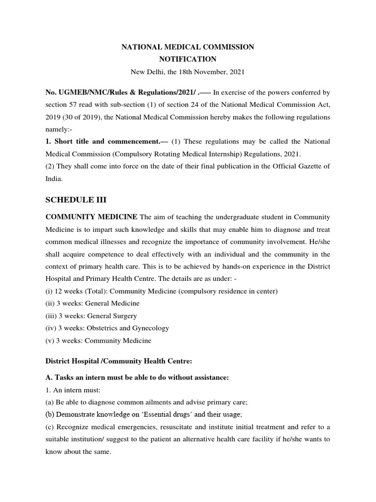 NMC Medical Internship Regulations 2021 | PDF | Medicine | Public Health
