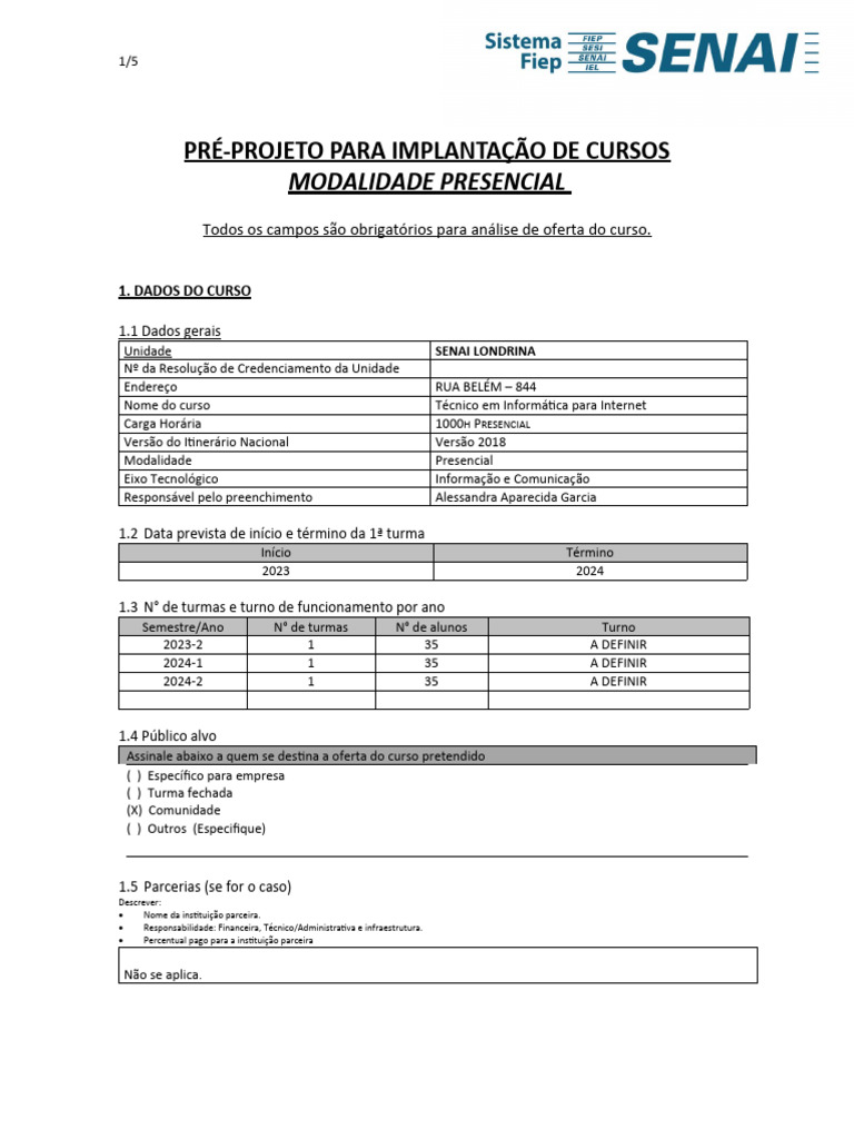 Pré Projeto Modelo - Cursos Presenciais Técnico em Informática para Internet | PDF | Microsoft ...