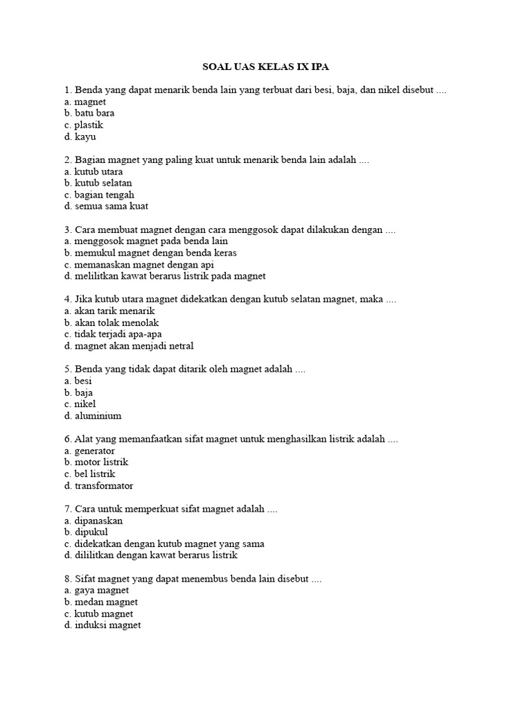 Soal Uas Kelas Ix Ipa | PDF