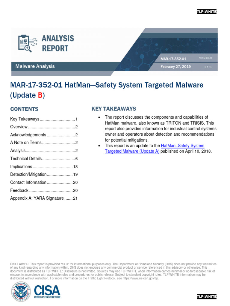 ICS-CERT Analysis Report of HatMan - Safety System Targeted Malware ...