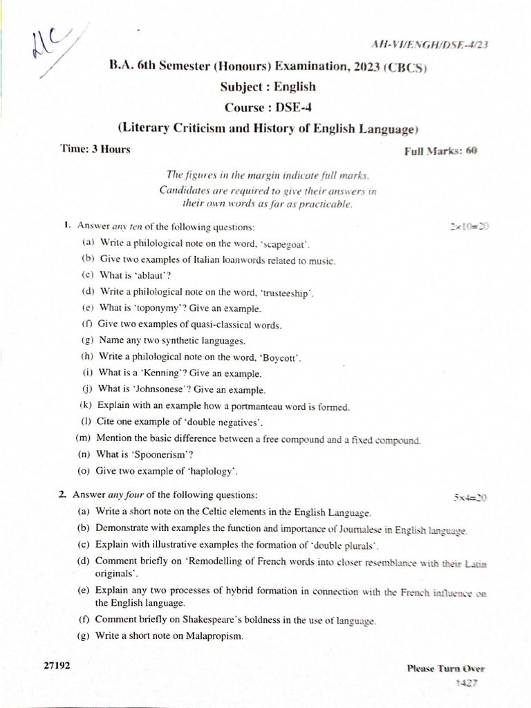 2 Hons sem-VI 2023 DSE-4 | PDF