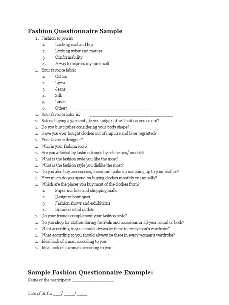 Fashion Questionnaire Sample | PDF