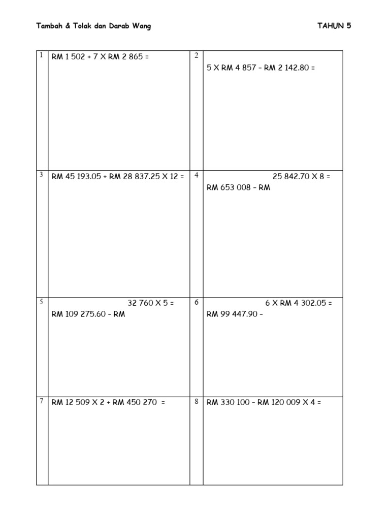 Matematik Wang: Tambah, Tolak, Darab | PDF