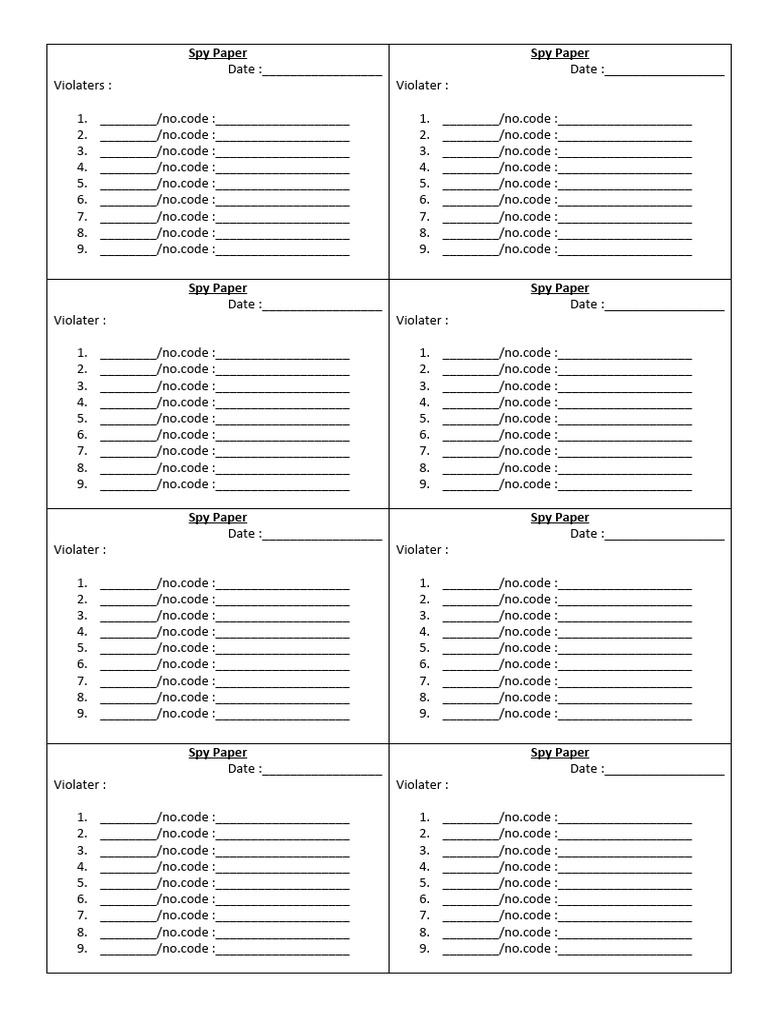 Spy Paper Violator Log Template | PDF | Business | Finance & Money ...