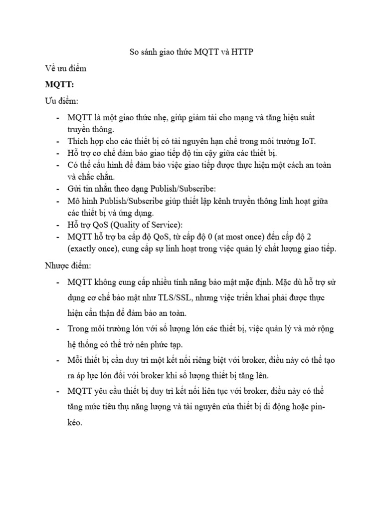 So Sánh Giao TH C MQTT Và HTTP | PDF