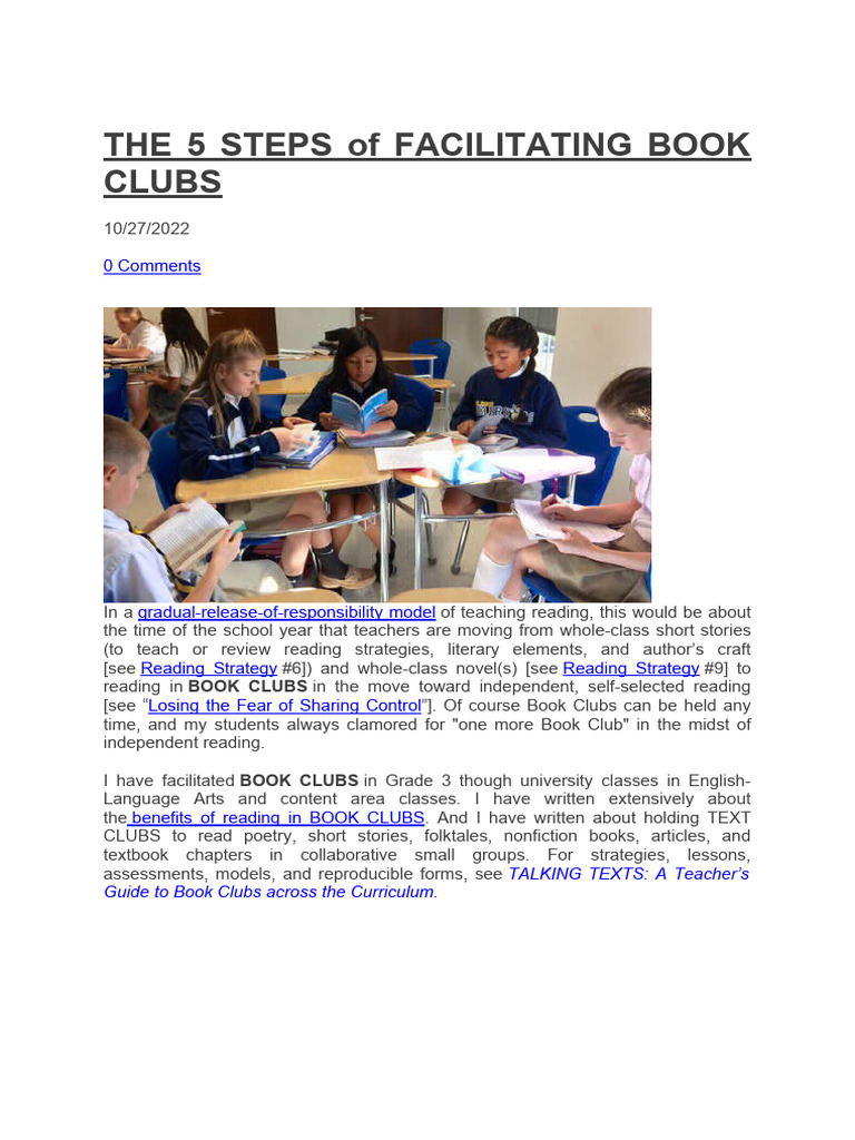 THE 5 STEPS of FACILITATING BOOK CLUBS | PDF | Books | Teachers