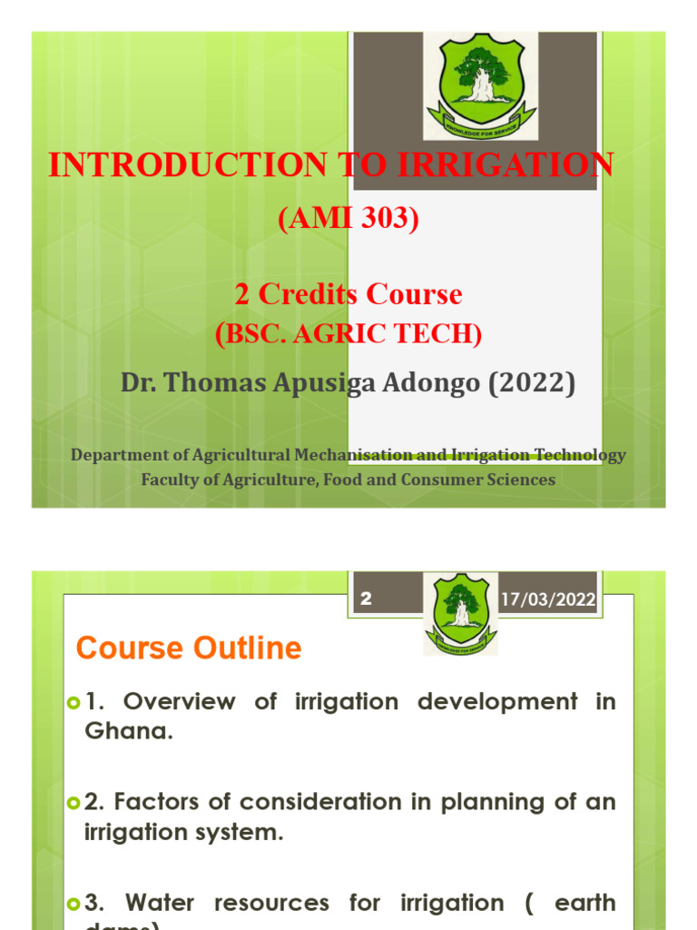 Ami 303- Introduction to Irrigation-2022 | PDF | Dam | Surface Runoff