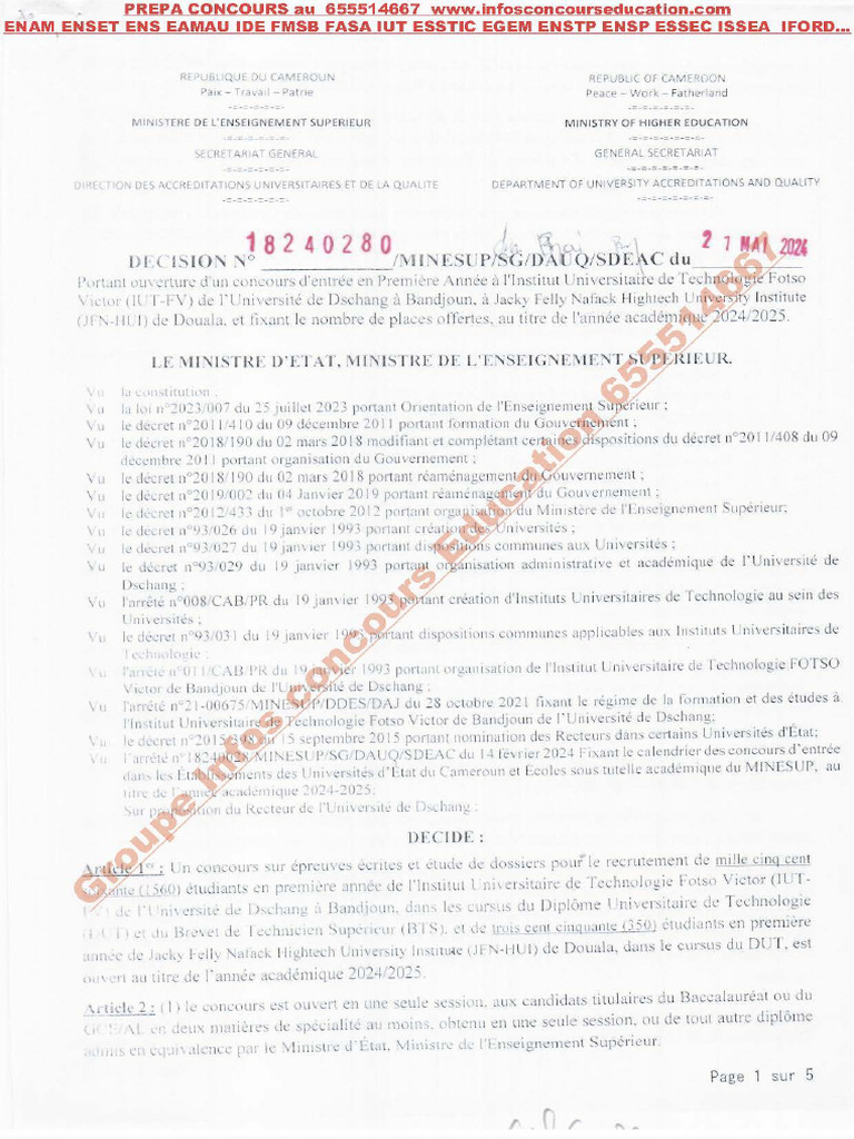 Concours Iut FV Bandjoun 2024 I | PDF