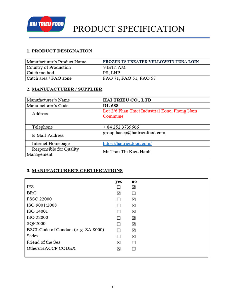 Specification Loin | PDF | Nut (Fruit) | Food Industry