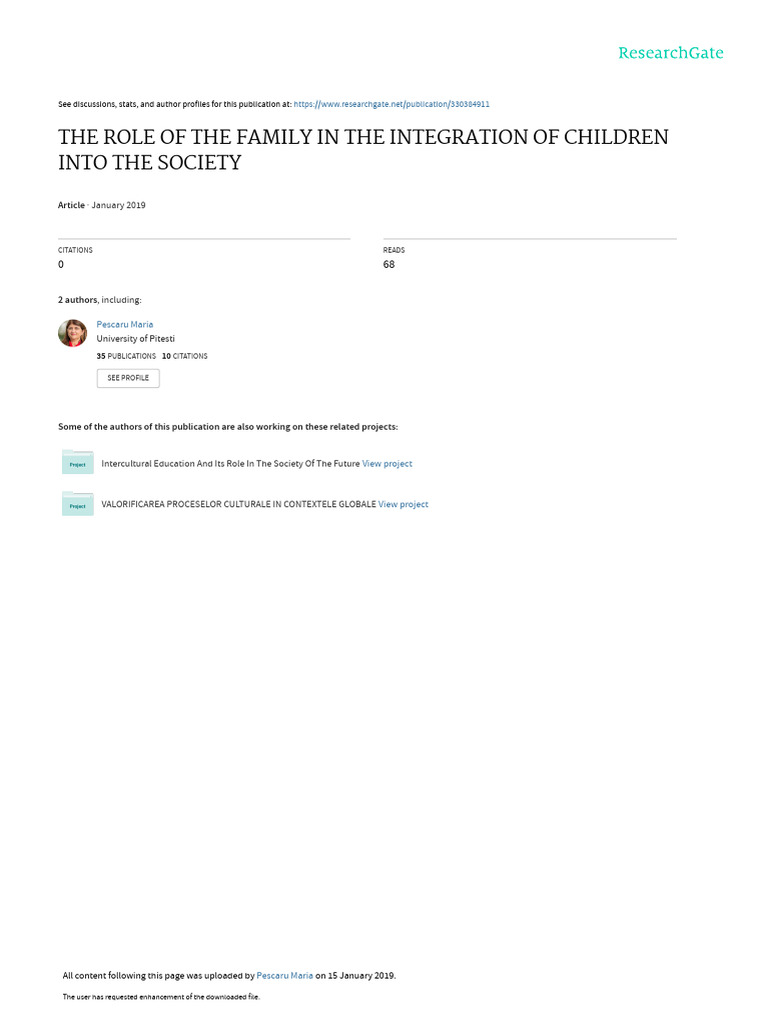 Maria Pescaru The Role of The Family in The Integration of Children ...