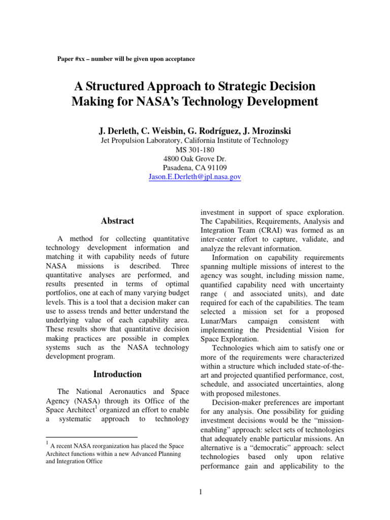 A_Structured_Approach_to_Strategic_Decis | PDF | Nasa | Jet Propulsion ...