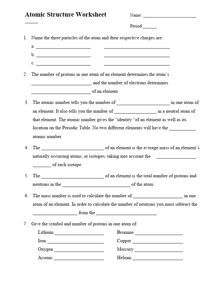 Atomic Structure Packet | PDF | Atoms | Chemical Elements