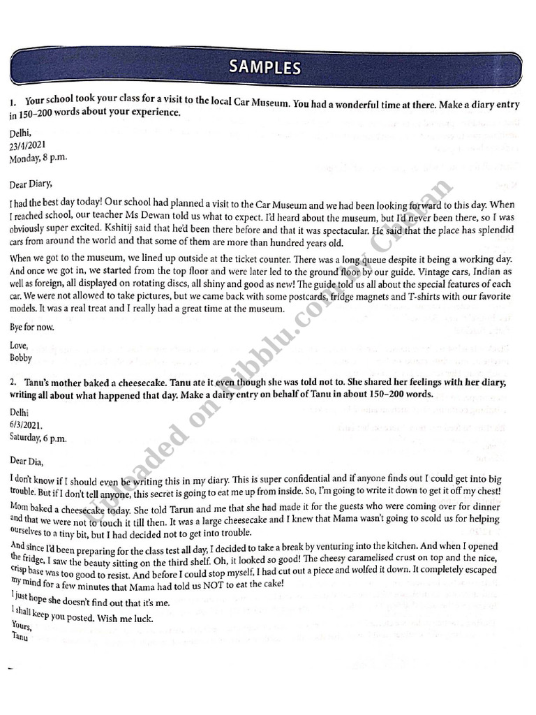 Diary Entry Examples Exercises and Topics For Class 9 | PDF