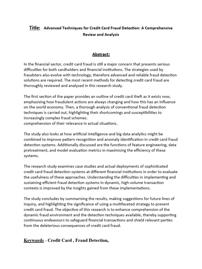 Credit Card Fraud Detection Techniques | PDF | Machine Learning | Cognition