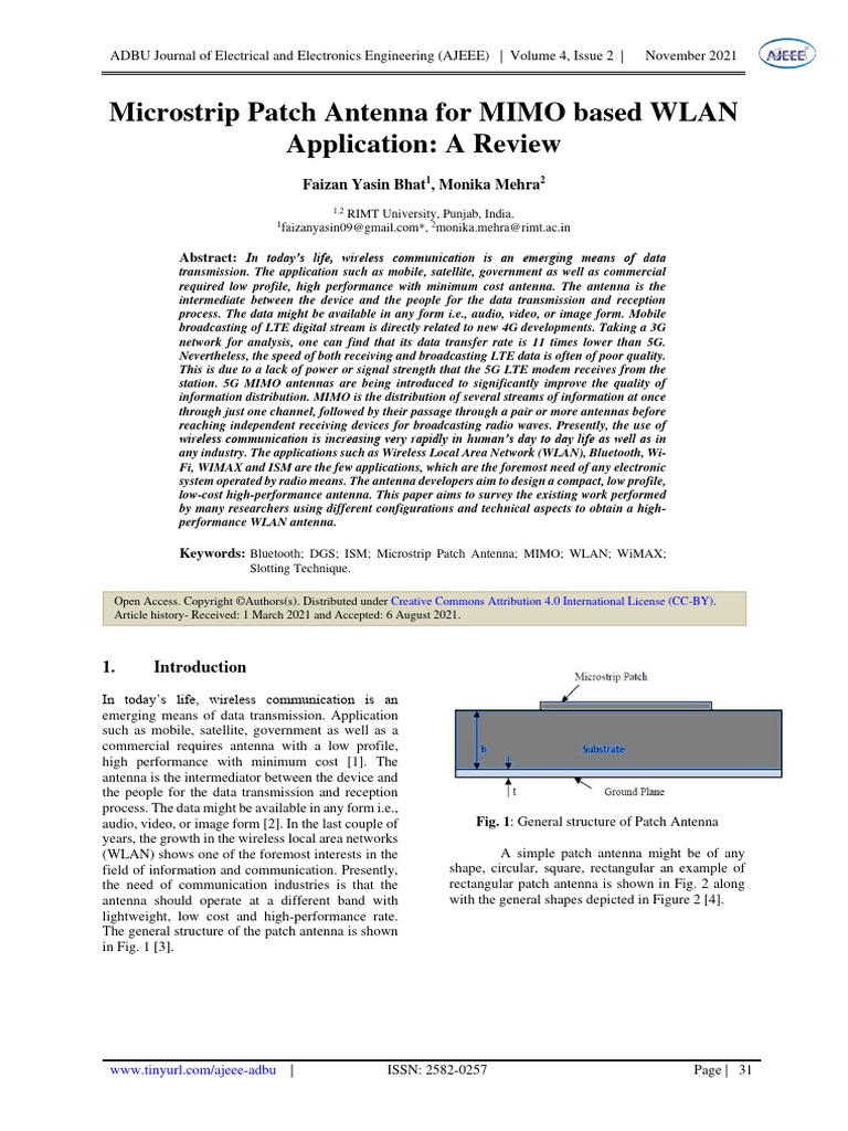 Microstrip Patch Antenna For Mimo Based 907eae51 | PDF | Antenna (Radio ...