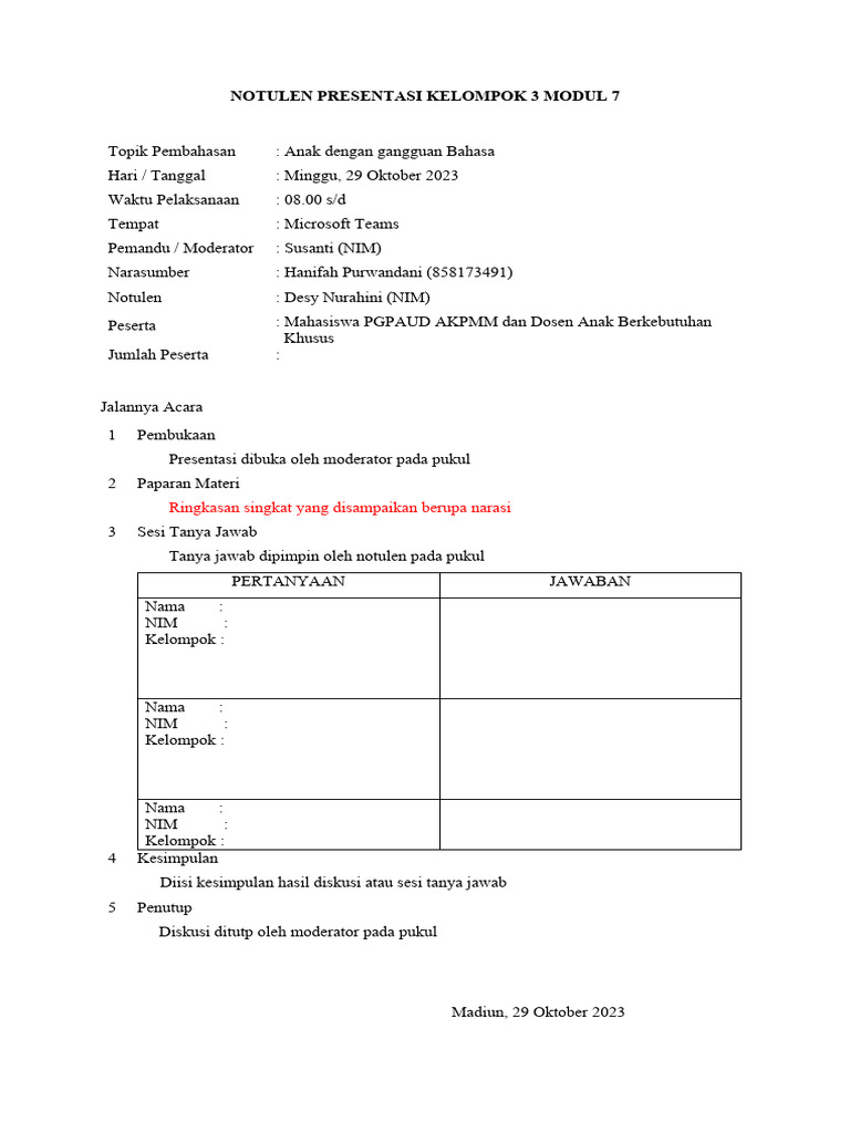 Form Notulen | PDF | Karier & Perkembangan