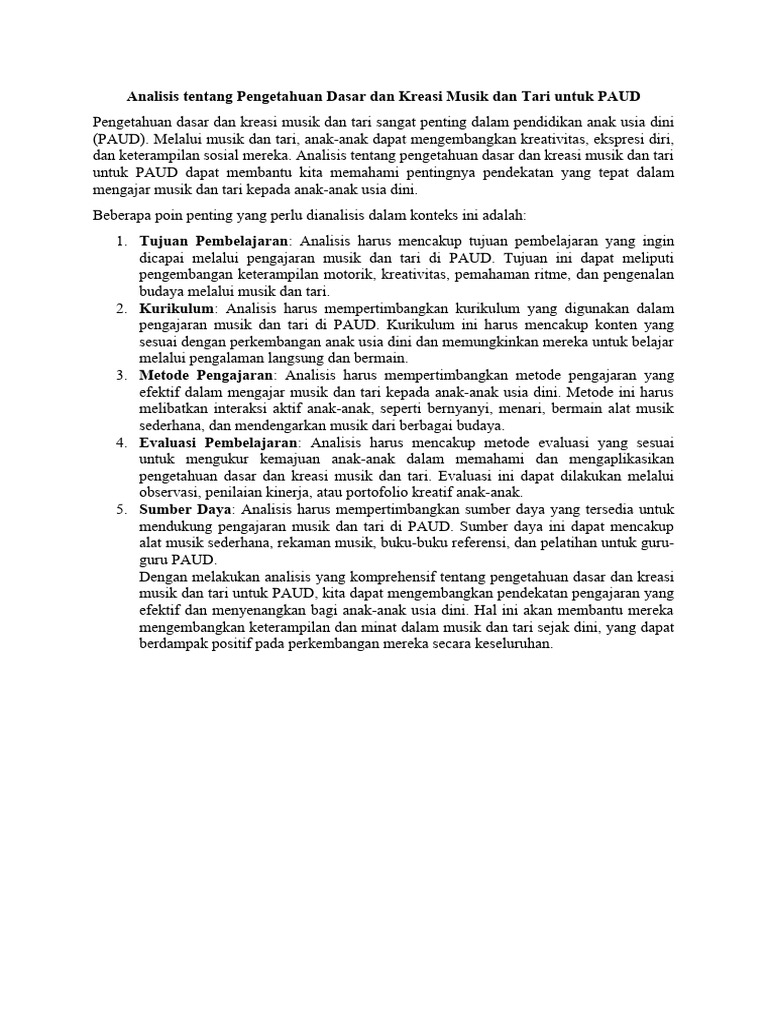 Pentingnya Musik dan Tari untuk PAUD | PDF | Kesehatan Holistik