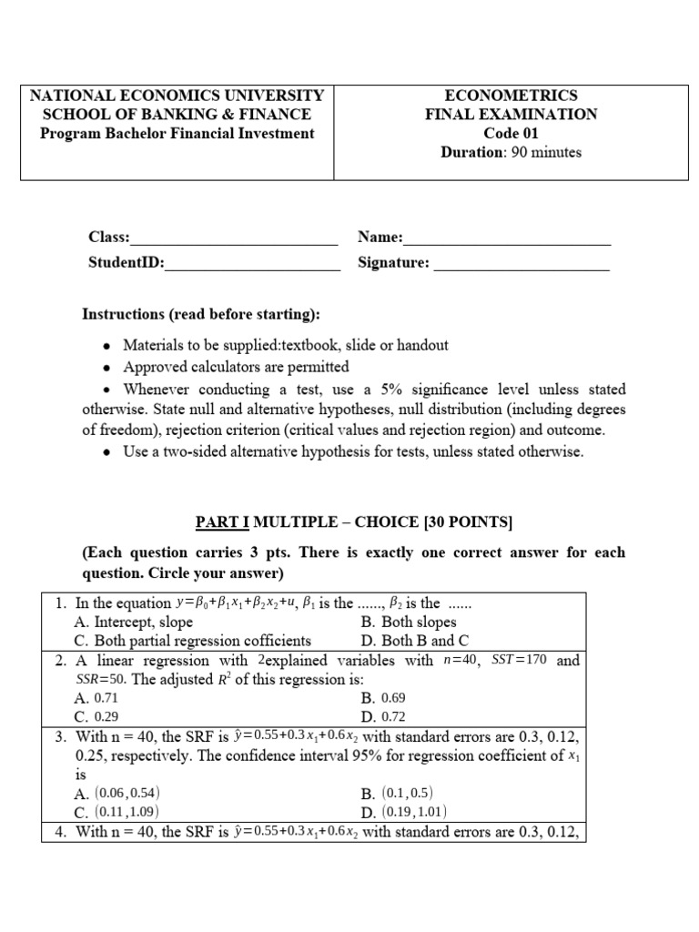Econometrics-Final Exam BFI-61th Code 1 | PDF | Regression Analysis | Linear Regression