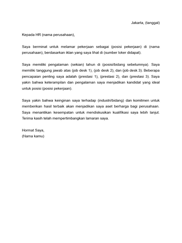 Contoh Cover Letter Yang Baik | PDF