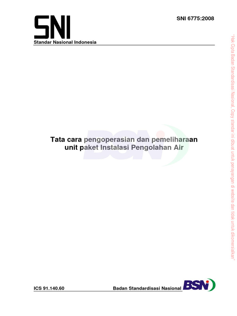 7638 - SNI 6775 - 2008 Tata Cara Operasi Dan Pemeliharaan WTP | PDF