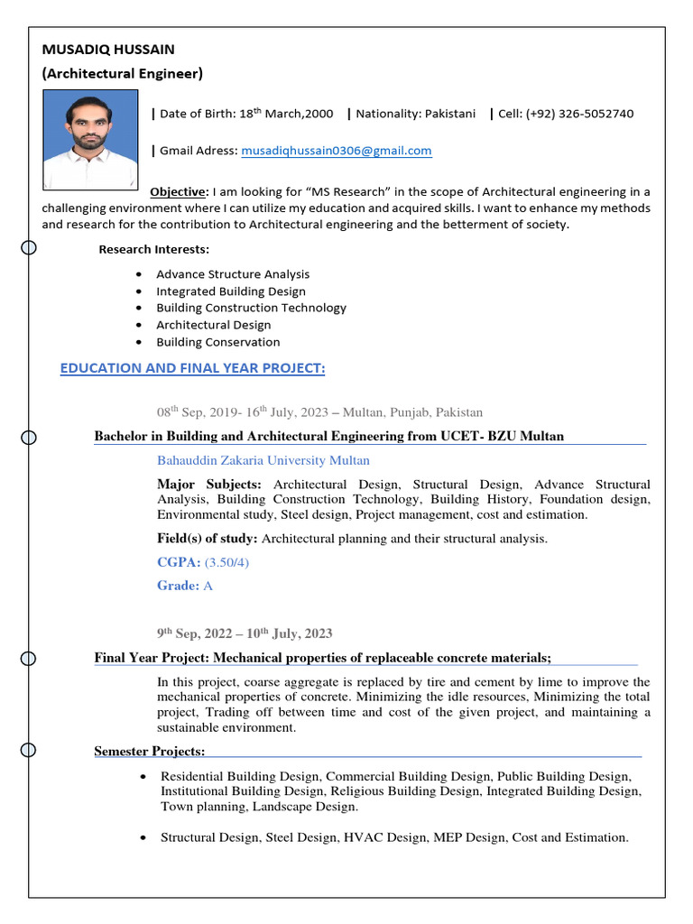 Musadiq CV | Download Free PDF | Concrete | Engineering
