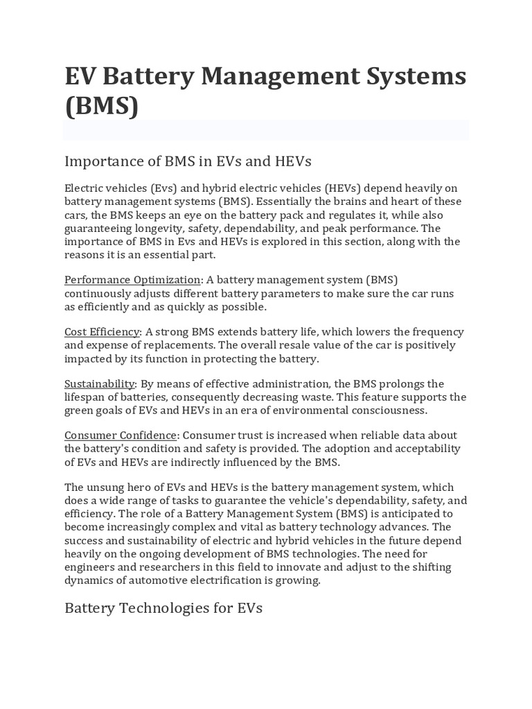 EV_Battery_Management_Systems[1] | PDF | Lithium Ion Battery | Electric ...