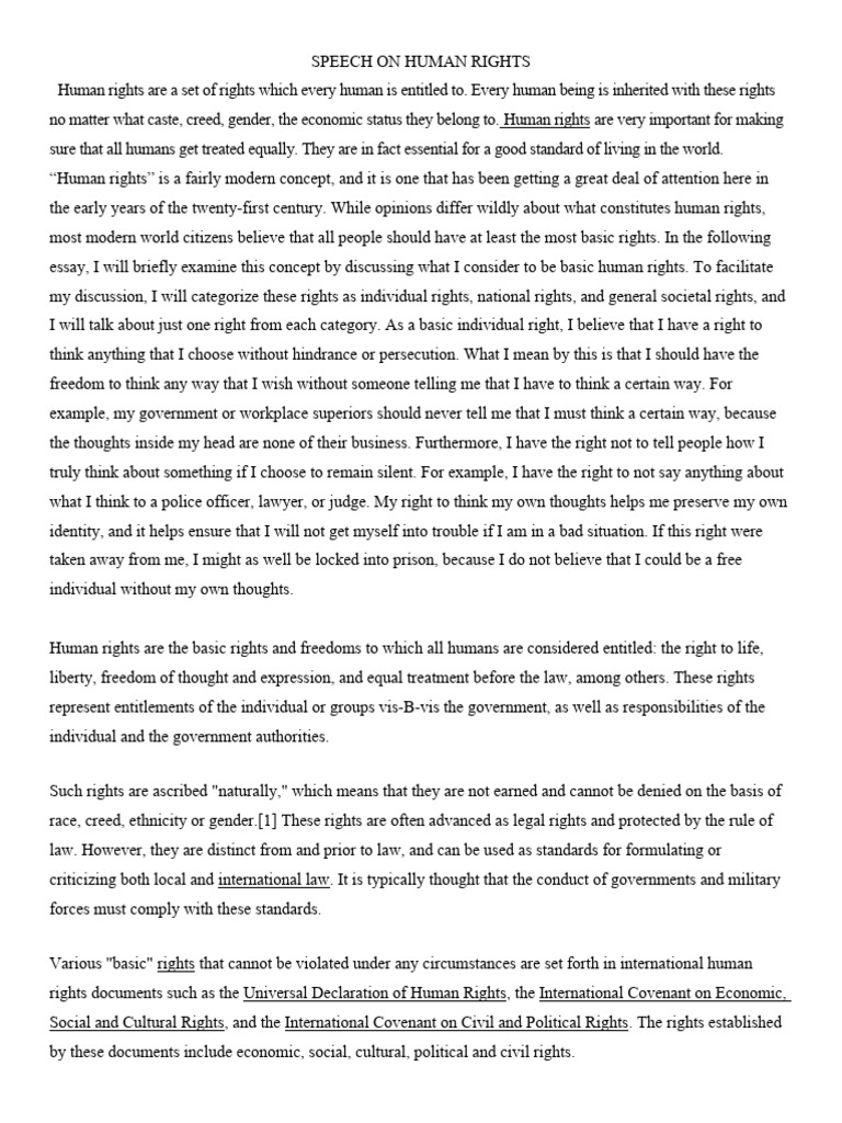 Speech On Human Rights | PDF | Human Trafficking | Slavery