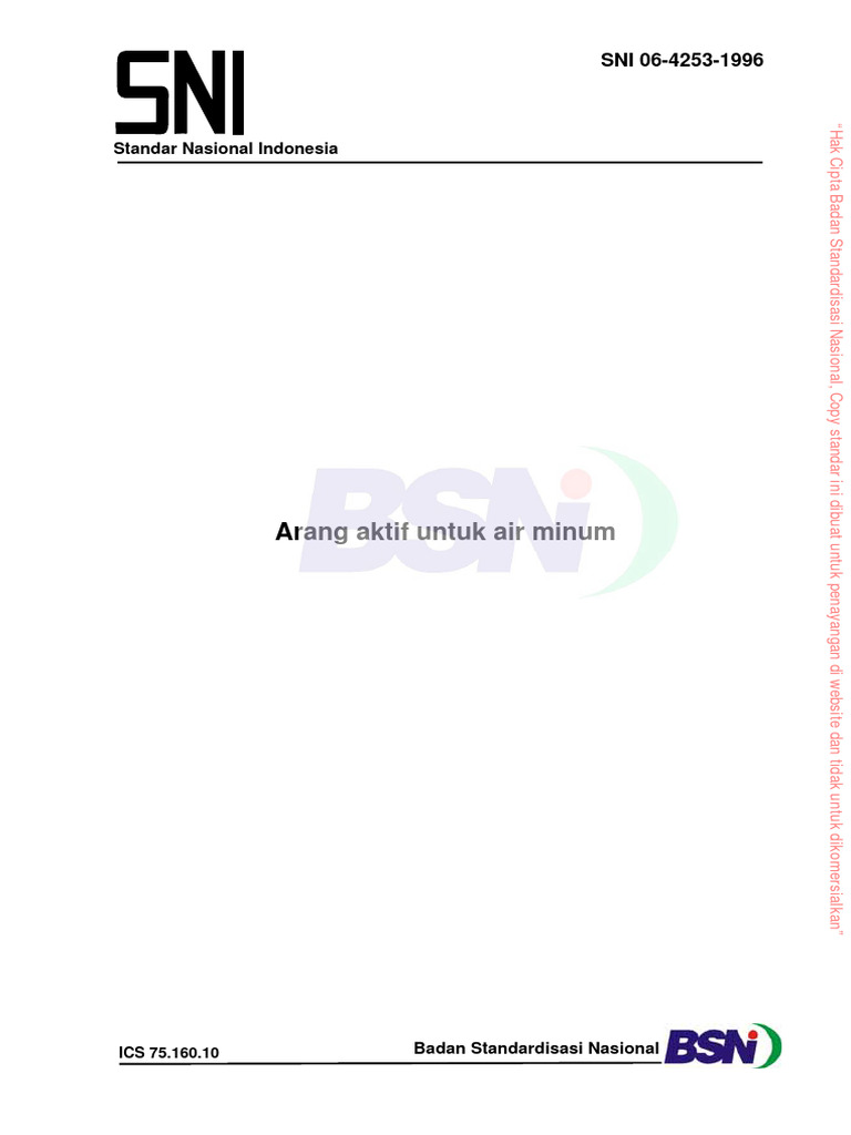 Standar SNI Arang Aktif untuk Air Minum | PDF