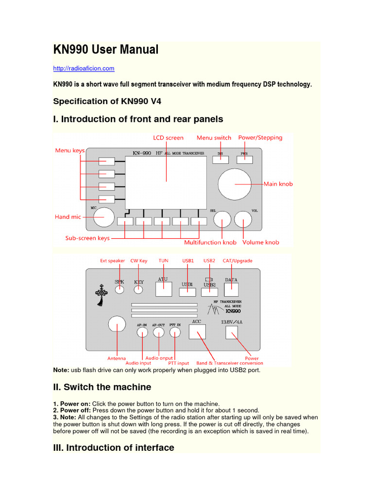 KN990 Transceiver User Manual | PDF | Frequency Modulation | Usb