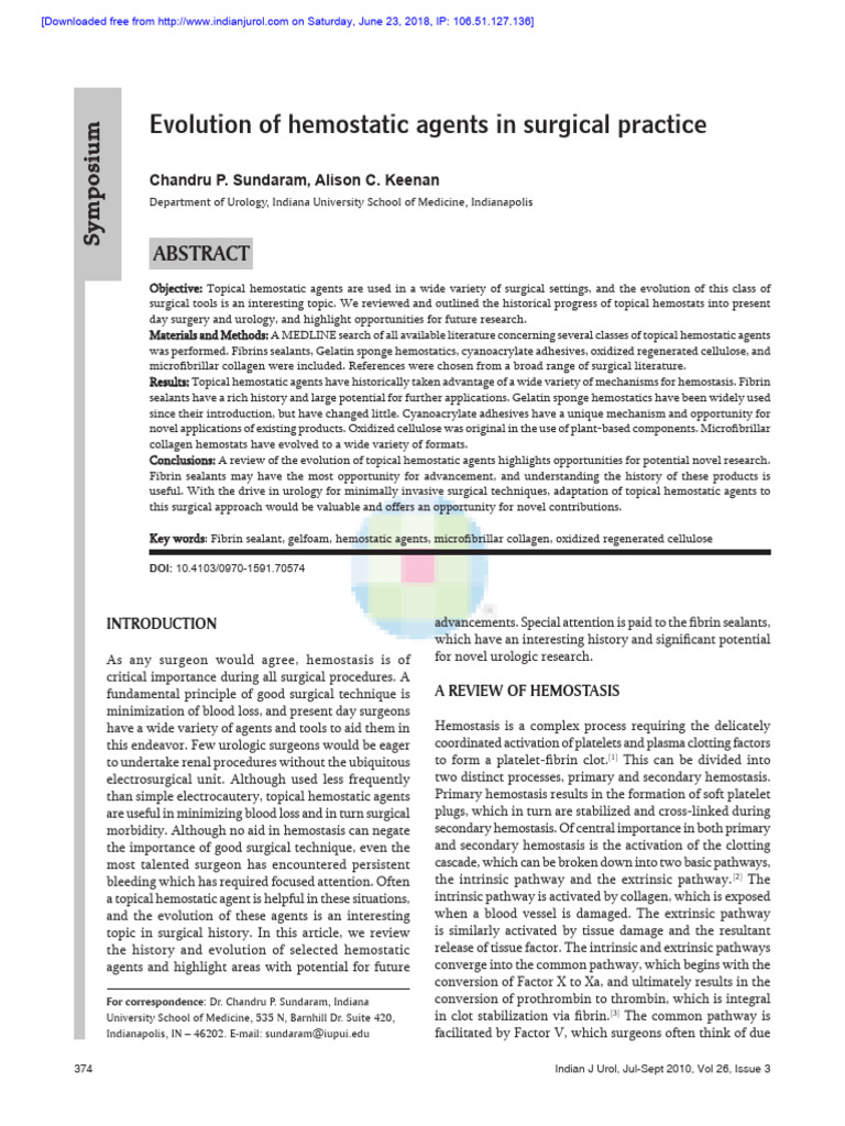 Evolution of Hemostatic Agents in Surgical Practic | PDF | Coagulation | Hemostasis
