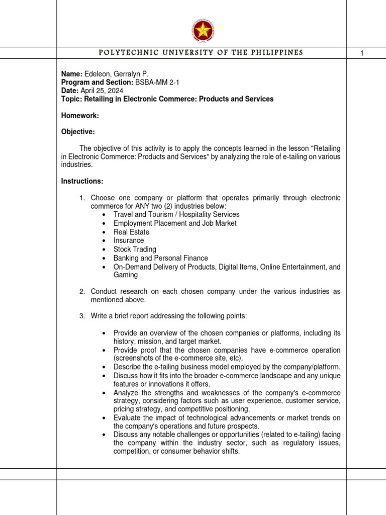 Gerralyn Edeleon Assessment Module 4 Retailing In E Commerce
