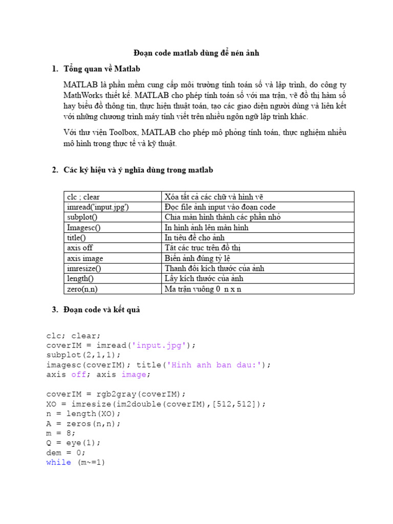 Đoạn code matlab dùng để nén ảnh | PDF