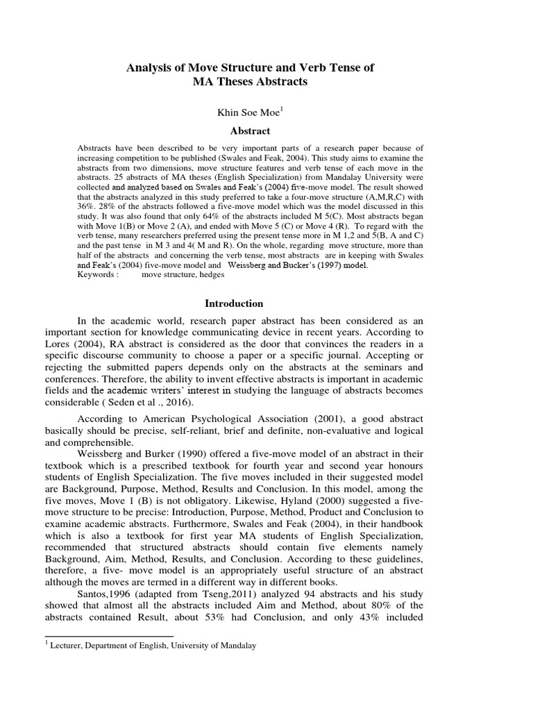 Analysis of Move Structure and Verb Tense of MA Theses Abstracts | PDF ...