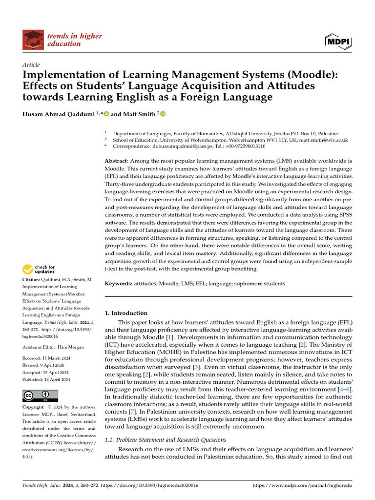 Implementation of LMS, effects on students' language acquisition and attitudes towards learning ...
