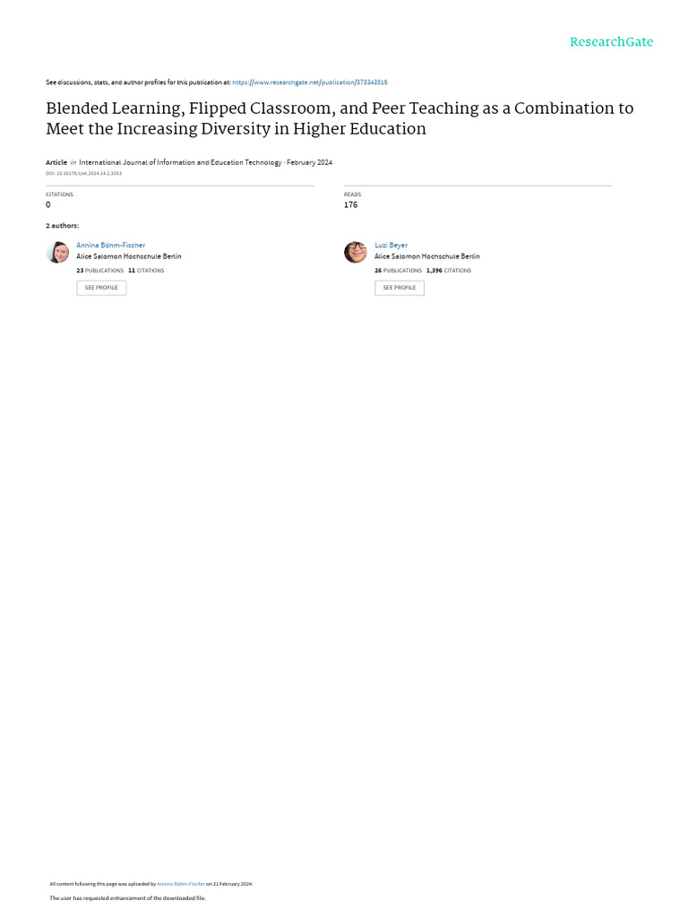 Blended Learning Flipped Classroom And Peer Teaching As A Combination To Meet The Increasing