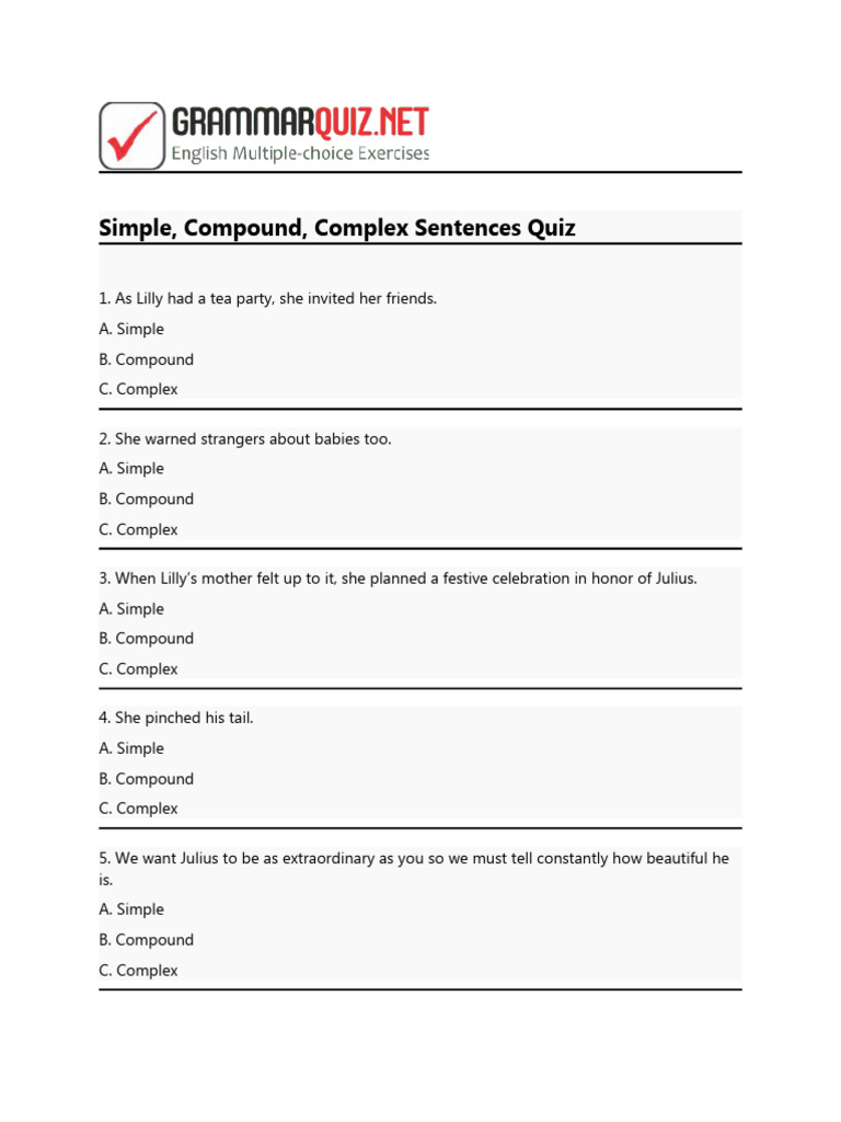 Simple Sentences Complex Quiz | PDF