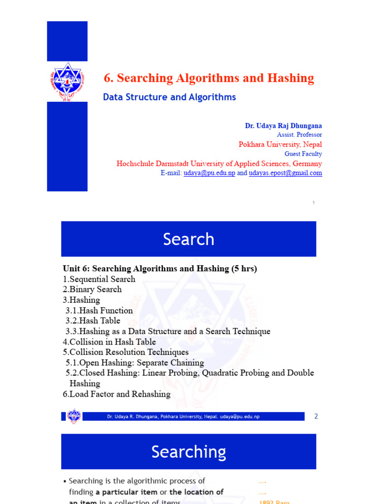 Searching Algorithms and Hashing Guide | PDF | Algorithms | Computer Data