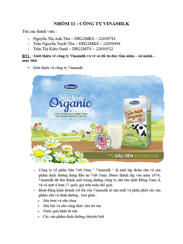 Nhóm 11 - Vinamilk - Tuyết Thu - Kiều Oanh - Anh Thư | PDF