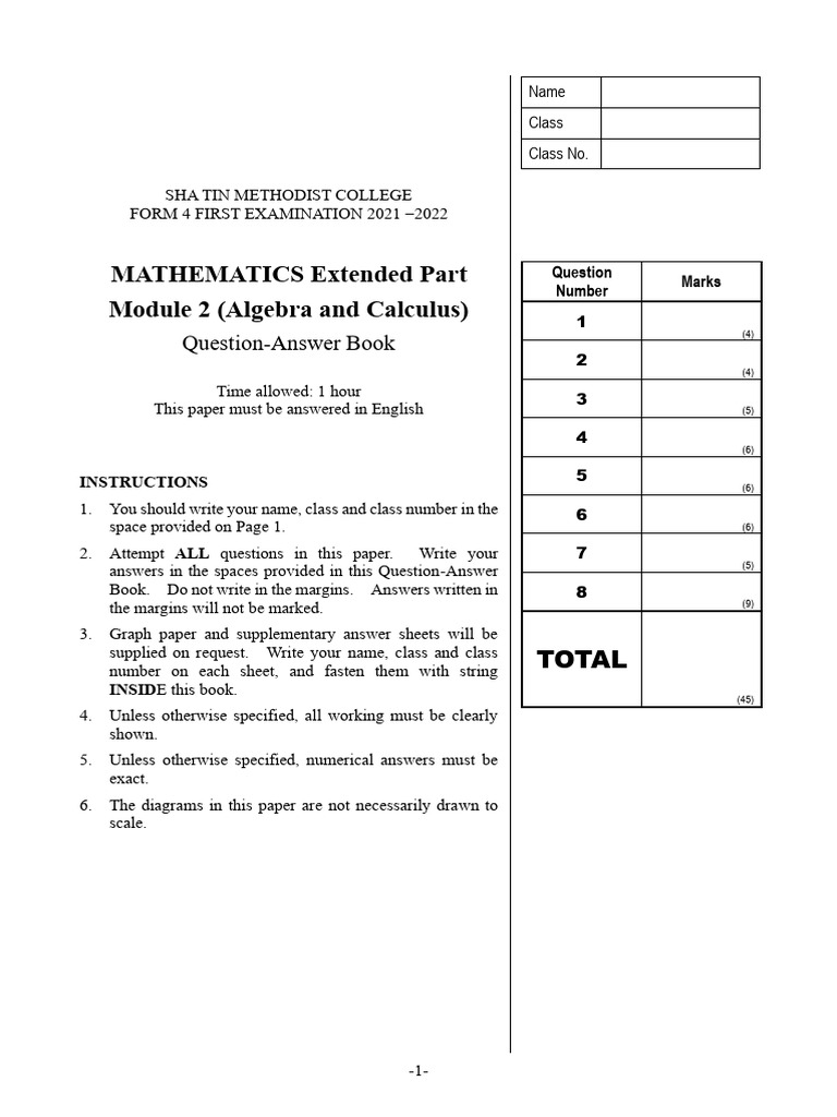 2122 F4 M2 1E (With Ans) | PDF | Numbers | Mathematics