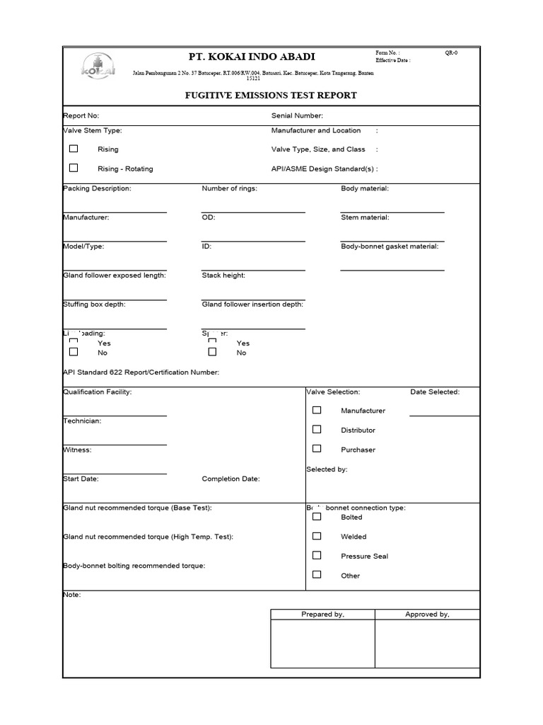 Contoh Format Test Fugitive | PDF | Valve | Mechanical Engineering