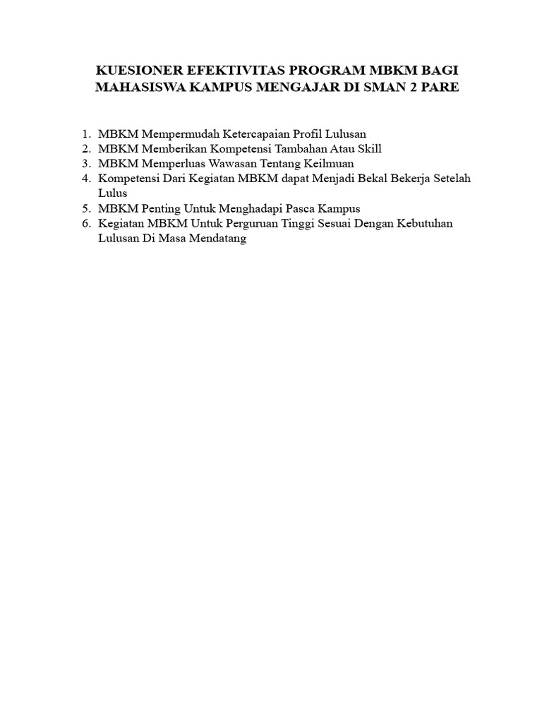 Efektivitas Program MBKM di SMAN 2 Pare | PDF | Bisnis | Komputer