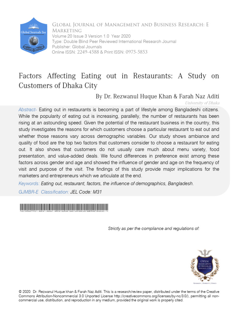 Factors Affecting Eating Out in Restaurants | PDF | Restaurants ...