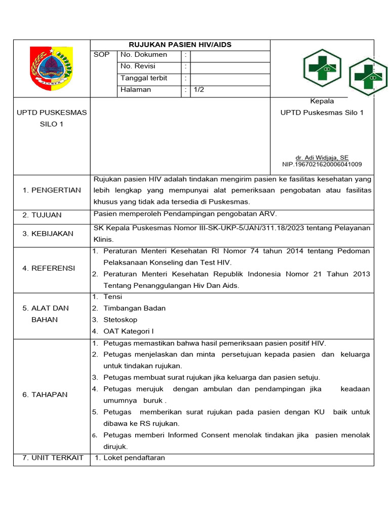Sop Rujukan Pasien Hiv | PDF