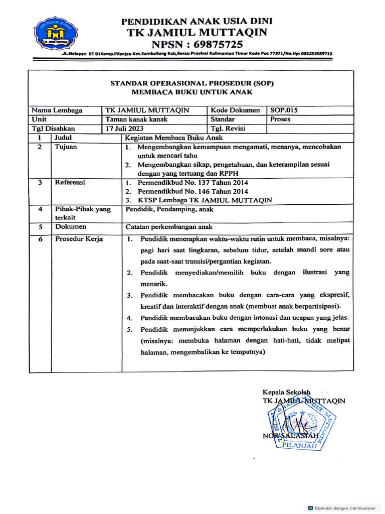 SOP Membaca Buku Anak | PDF