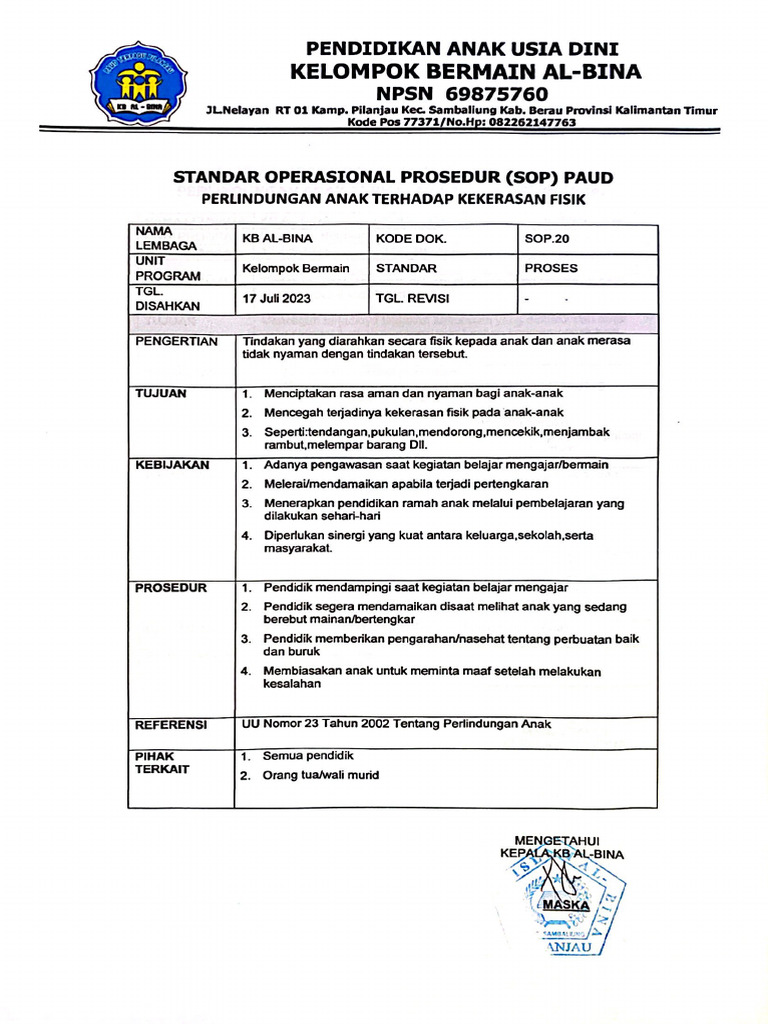 Sop Perlindungan Anak | PDF